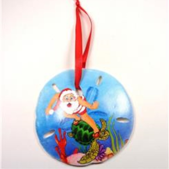 Holiday | Santa Riding On A Sea Turtle Sand Dollar Ornament | Poshmark